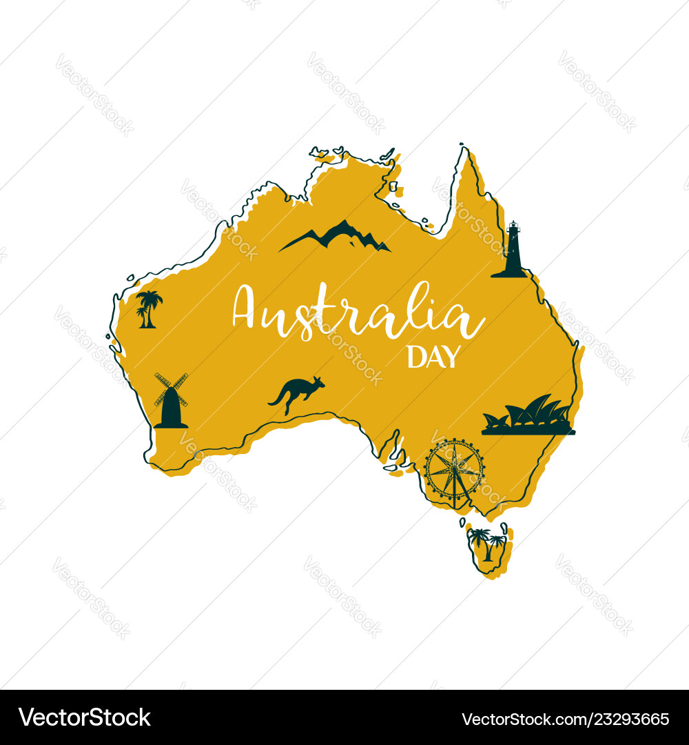 Stylized map of australia with main australian Vector Image