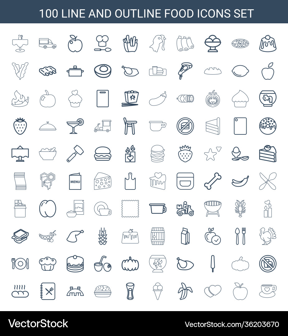 100 food icons Royalty Free Vector Image - VectorStock