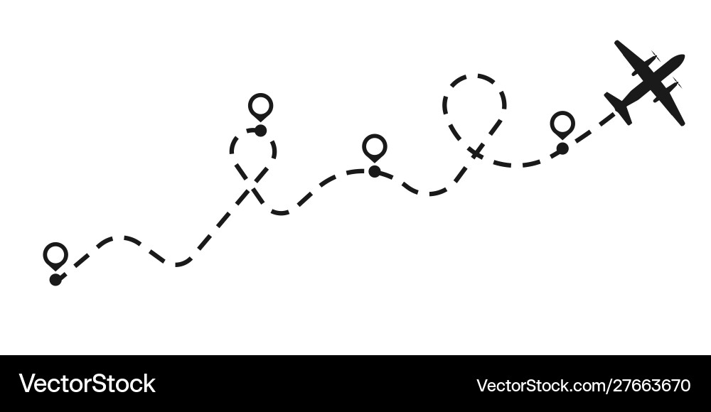 Airplane dotted route line trip flight transport Vector Image