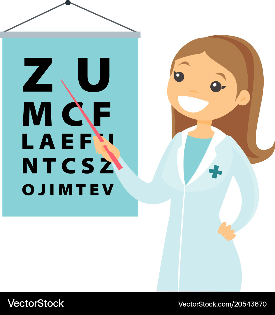 Caucasian white ophthalmologist with eye chart Vector Image