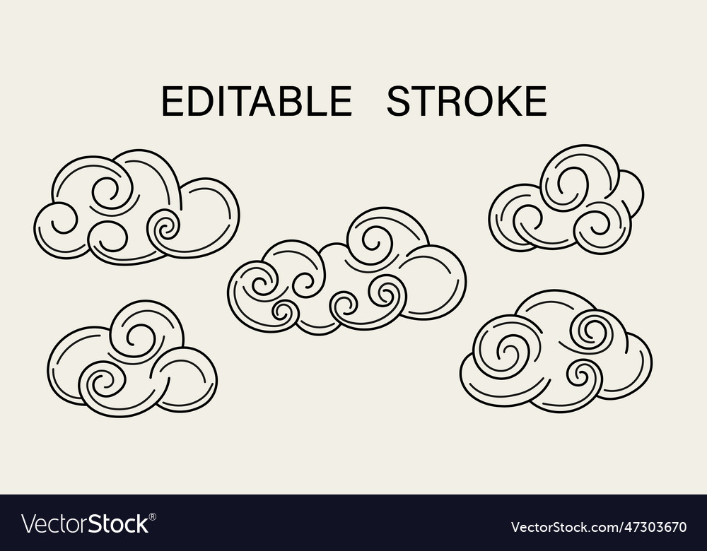 Clouds with editable stroke Royalty Free Vector Image