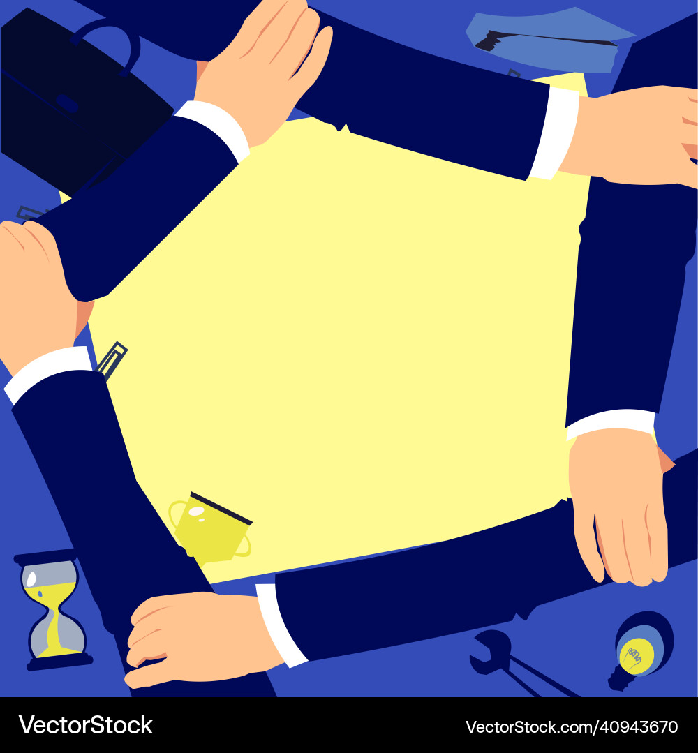 Four hands drawing holding arm together showing Vector Image