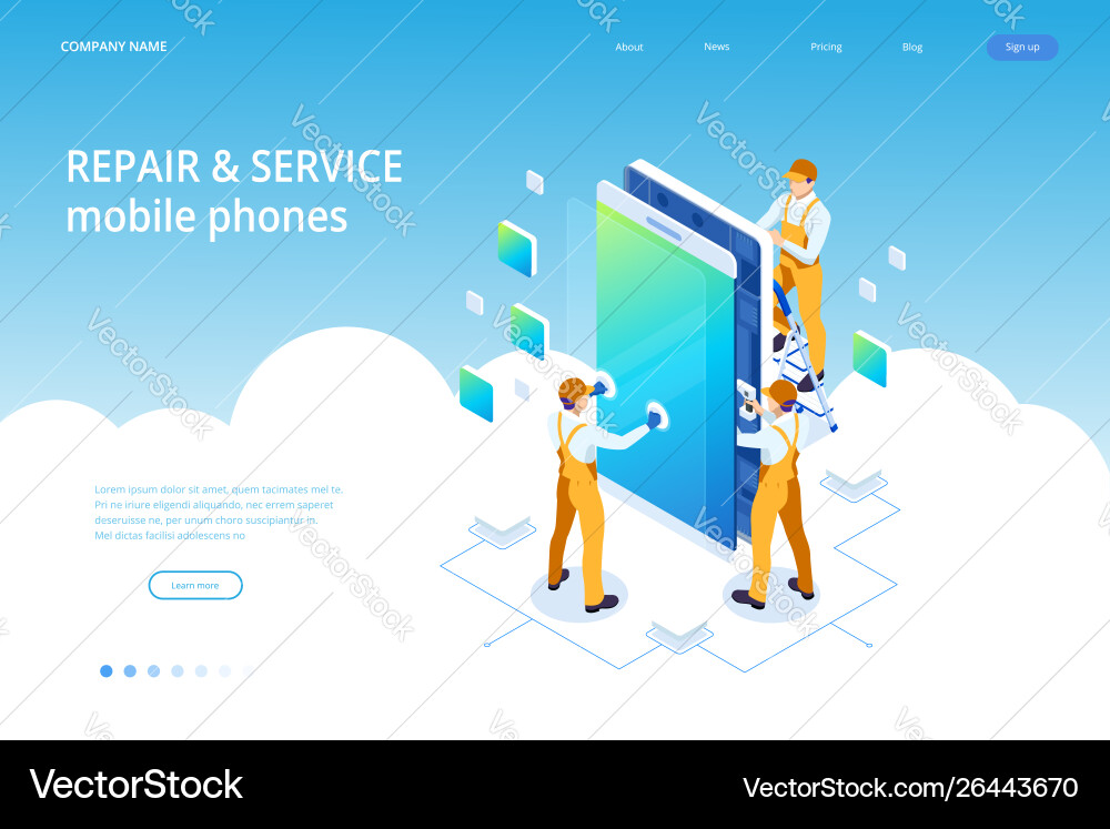 Isometric smartphone repair service concept Vector Image