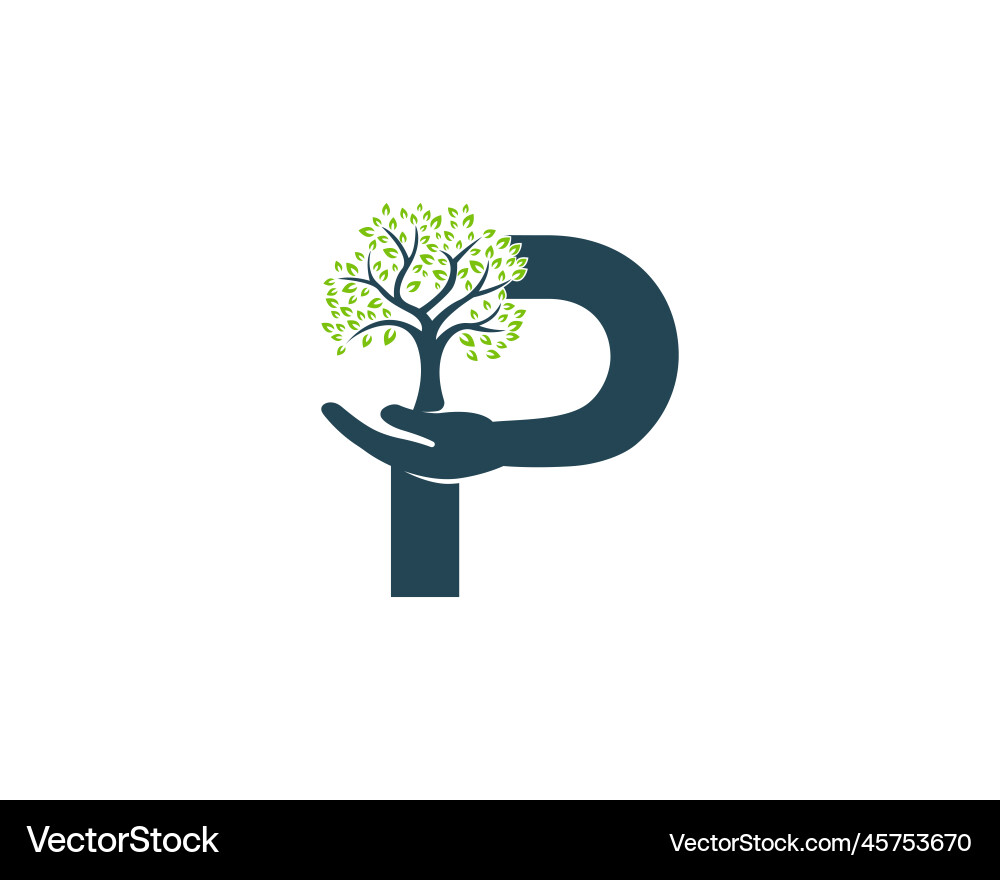 Letter p with tree nature logo design Royalty Free Vector