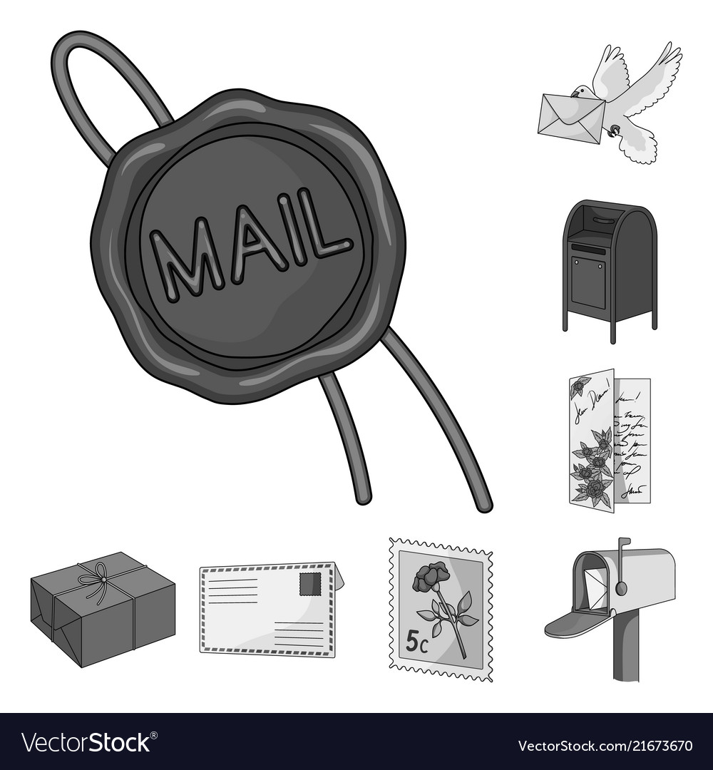 Mail and postman monochrome icons in set Vector Image