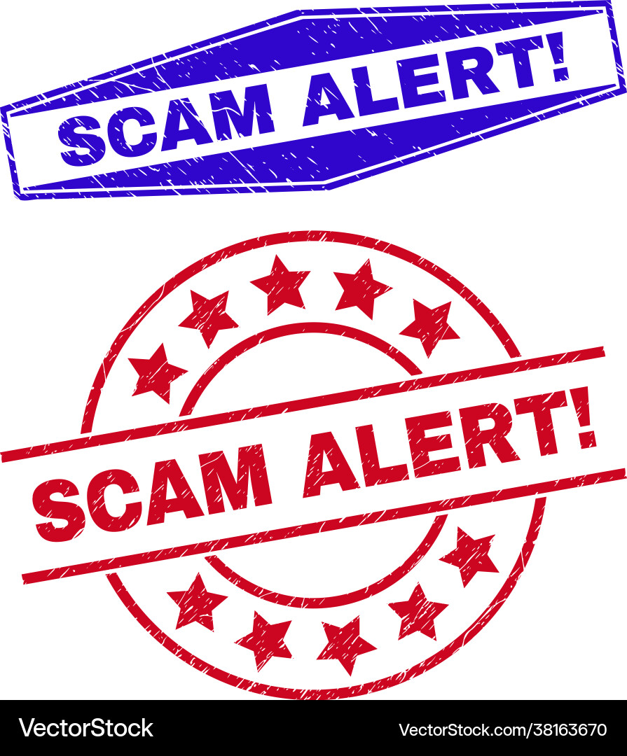 Scam alert exclamation rubber watermarks in round Vector Image