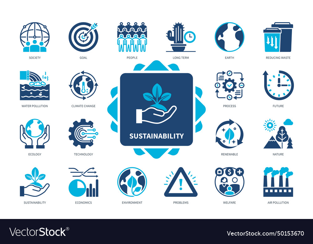 Sustainability solid icon set Royalty Free Vector Image