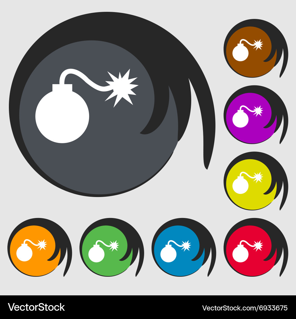 Bomb icon symbols on eight colored buttons Vector Image