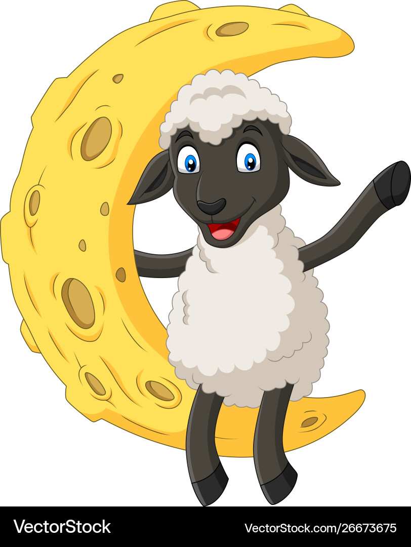 Cartoon cute sheep sitting on moon Royalty Free Vector Image