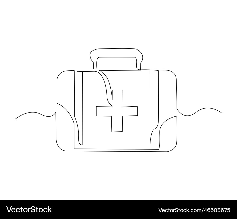 Continuous one line drawing of first aid kit box Vector Image