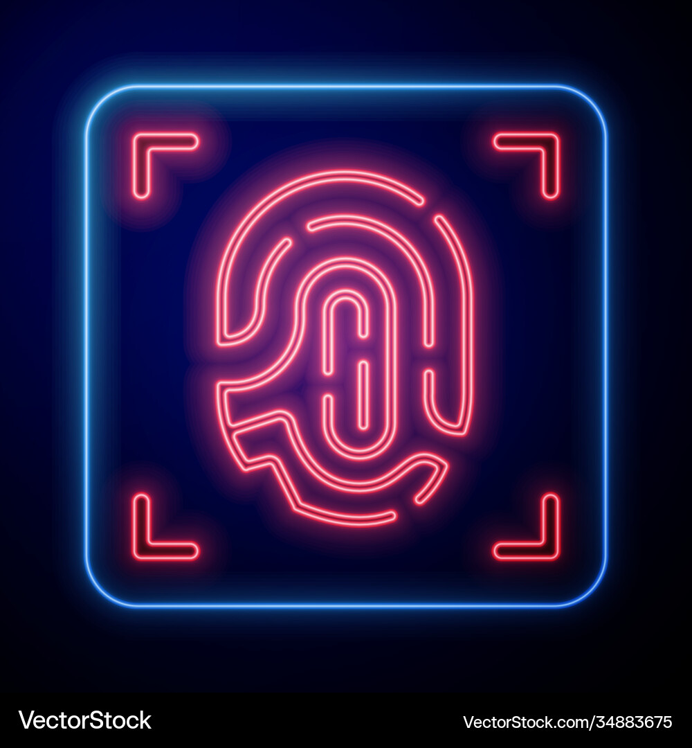 Glowing neon fingerprint icon isolated on blue Vector Image