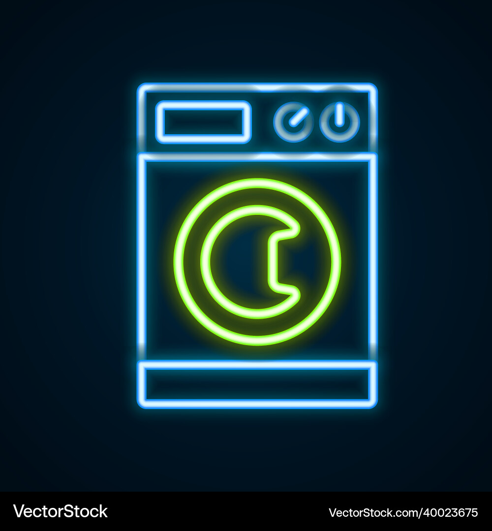 Glowing neon line washer icon isolated on black Vector Image
