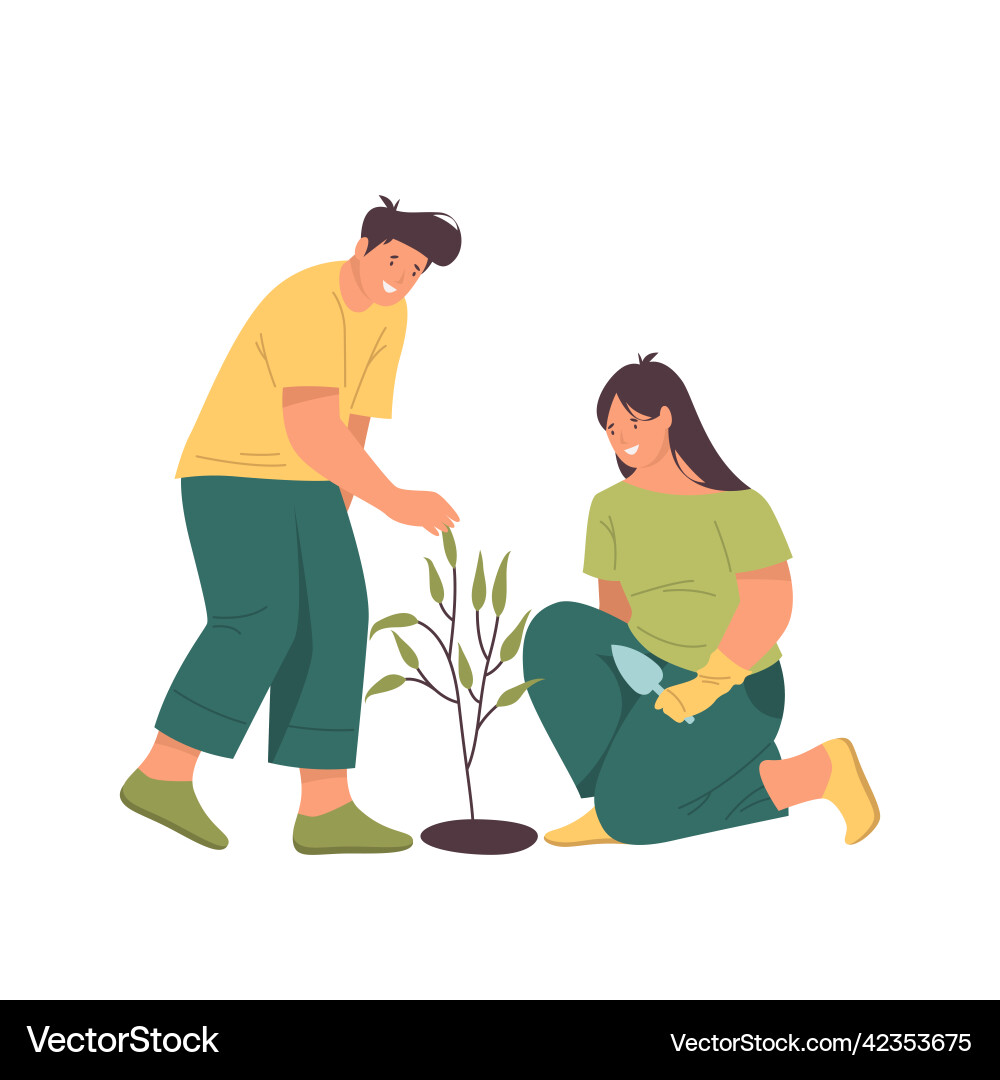 People planting a tree banner or icon Royalty Free Vector