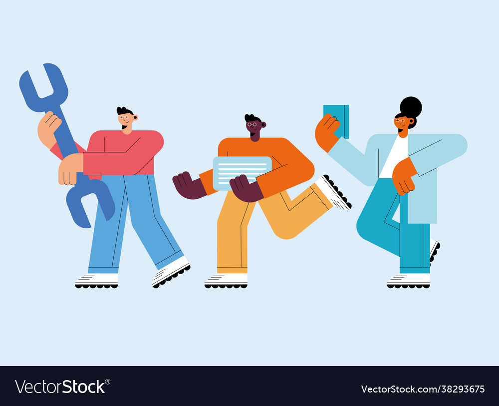 Three artificial intelligence users Royalty Free Vector