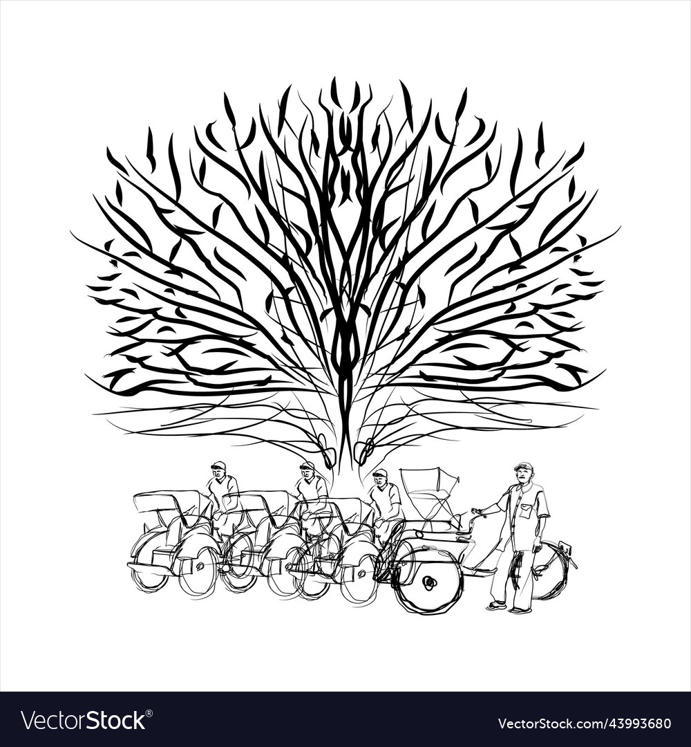 A rickshaw puller under tree Royalty Free Vector Image