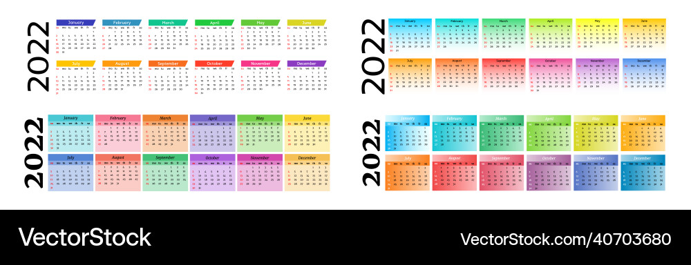 Calendar for 2022 isolated on a white background Vector Image