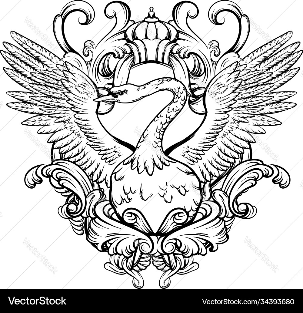 Hand drawn swan with beautiful wings Royalty Free Vector