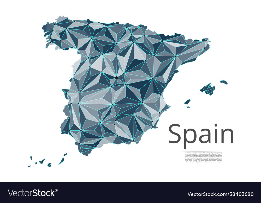 Spain communication network map low poly image Vector Image