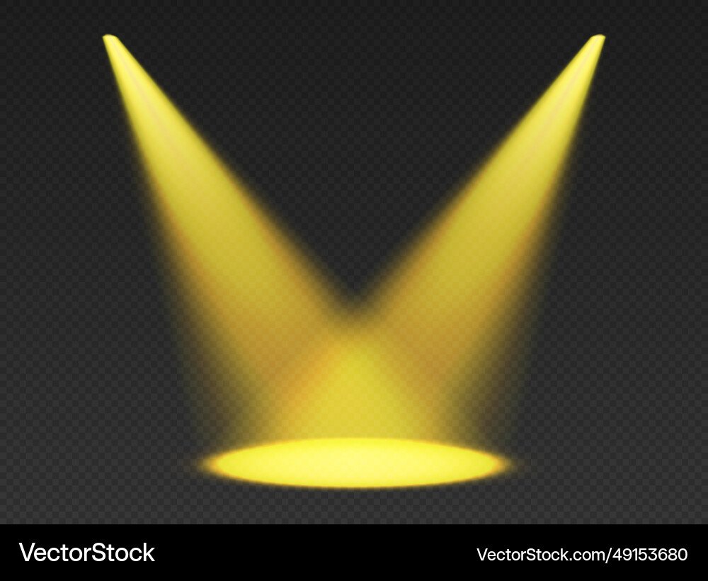 Two stage limelights yellow cone lights from top Vector Image