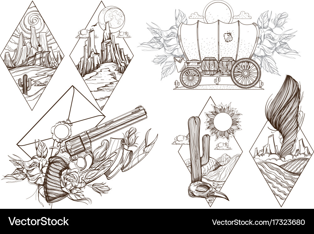 Wild west and nature a set outline Royalty Free Vector Image