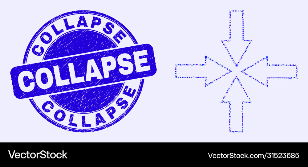 Blue grunge collapse stamp and collapse arrows Vector Image