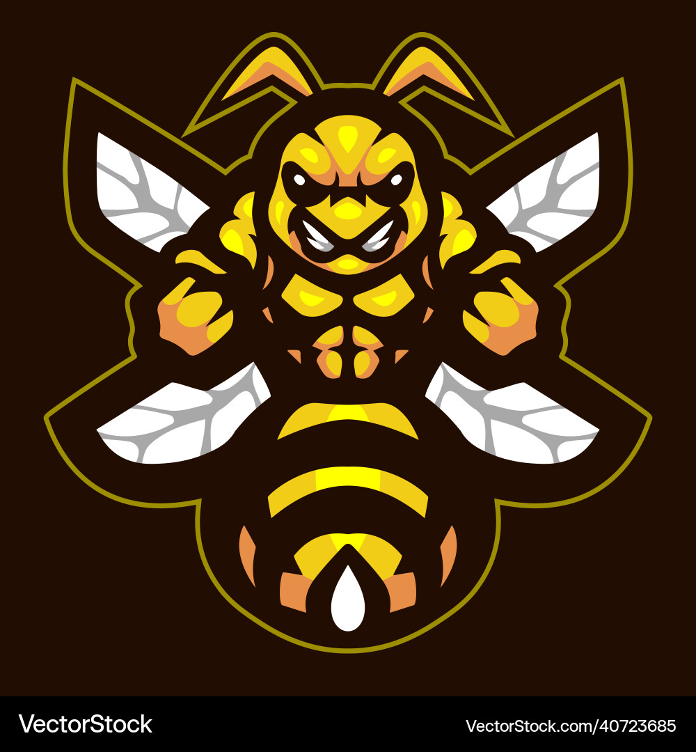 Cartoon strong bee mascot character Royalty Free Vector