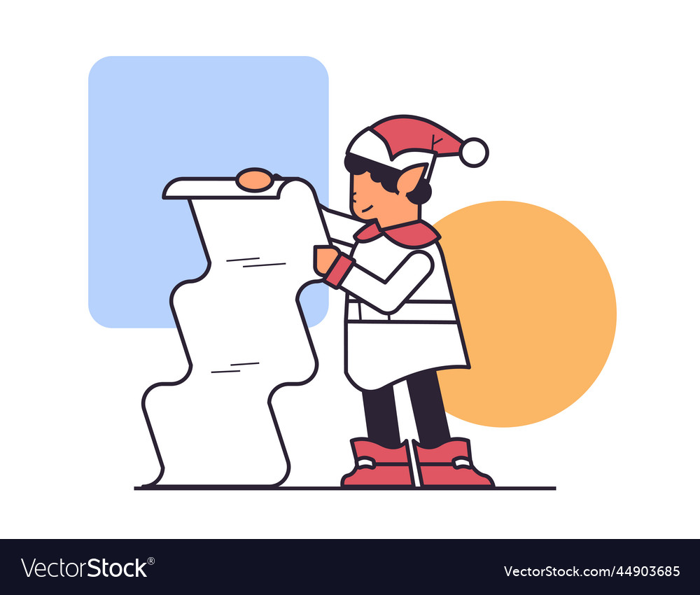 Elf in uniform holding wish list boy santa helper Vector Image