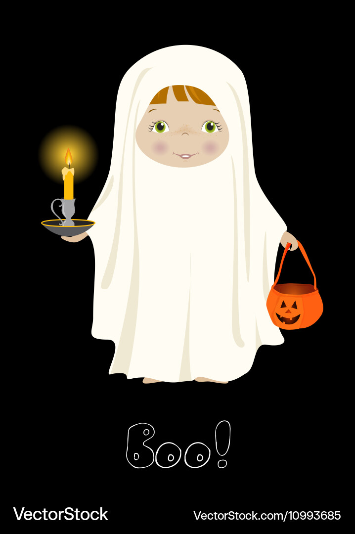 Halloween boo card with cute ghost Royalty Free Vector Image