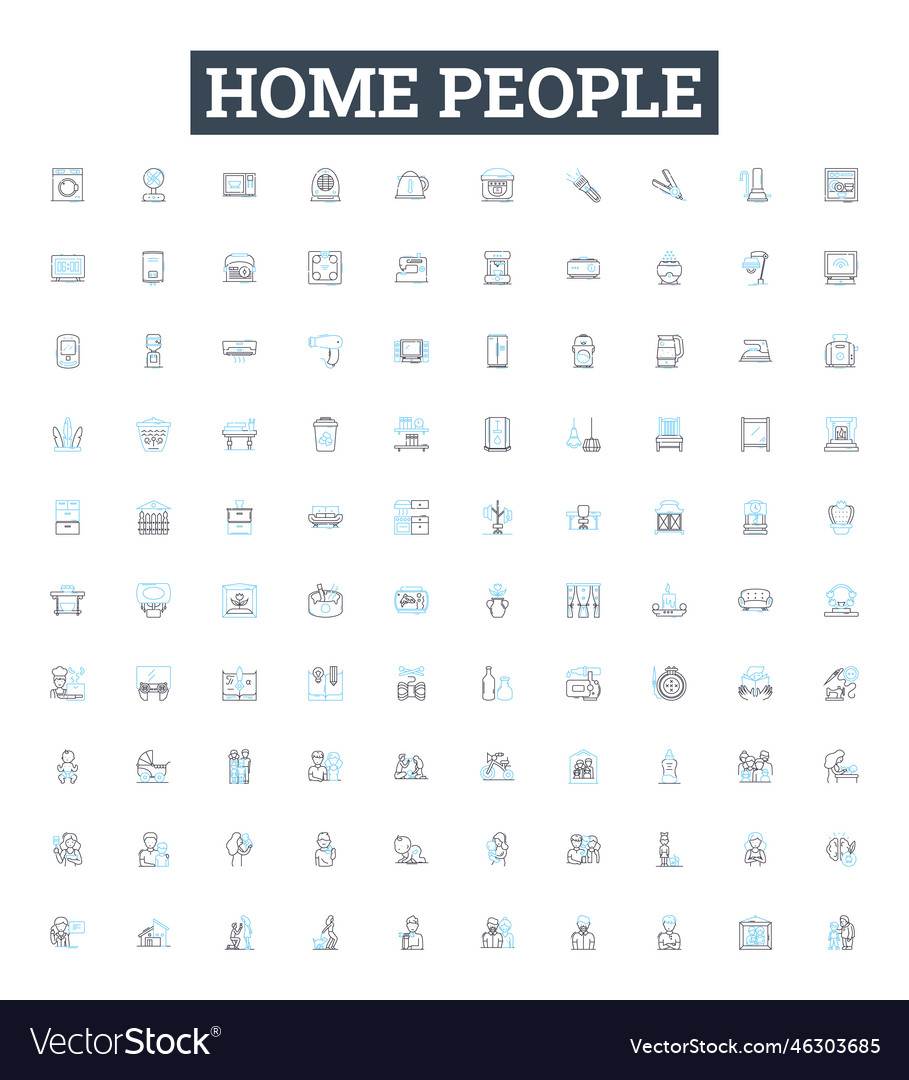 Home people line icons set homeowners Royalty Free Vector