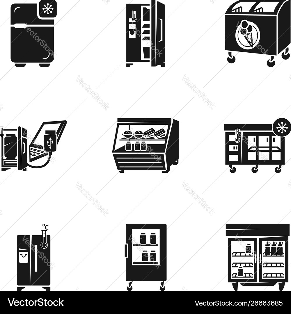 Refrigerator icon set simple style Royalty Free Vector Image