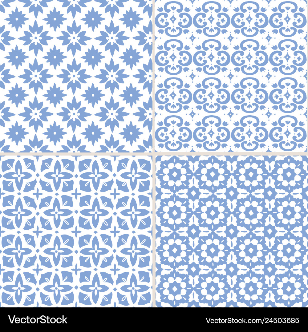 Set of hand drawn blue moroccan seamless patterns Vector Image