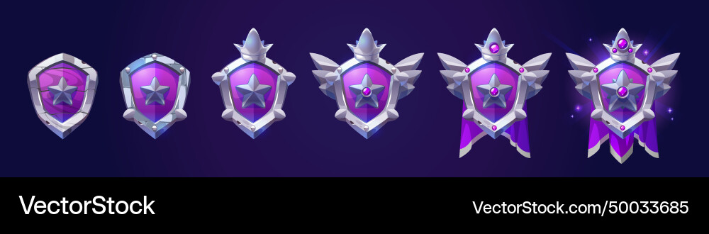 Shield shape badge with star for game level rank Vector Image