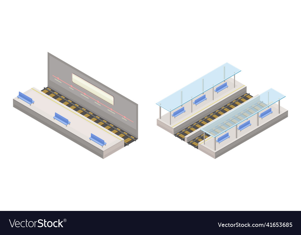 Subway station elements set platform Royalty Free Vector