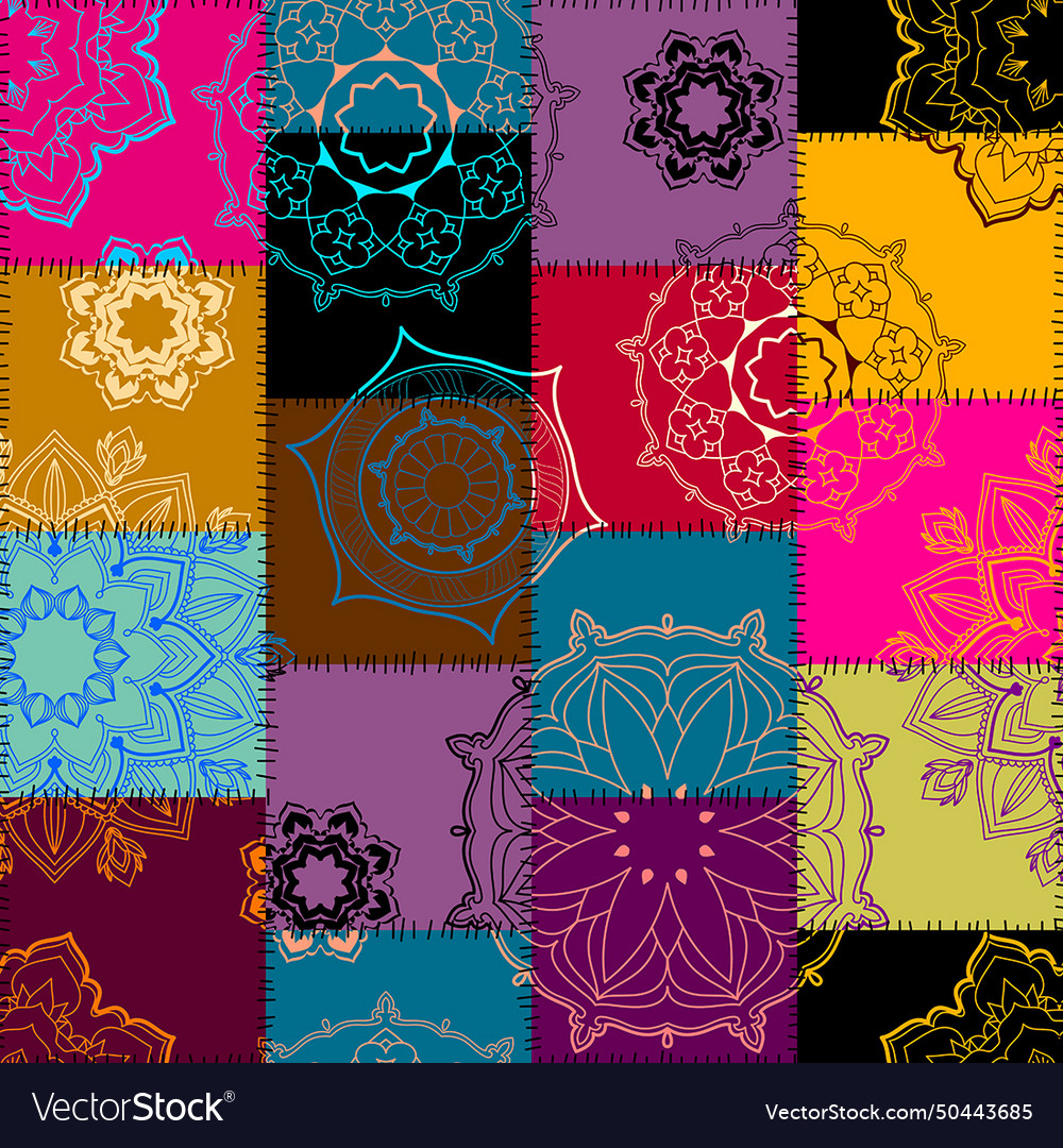 Textile patchwork pattern with mandala ornament Vector Image