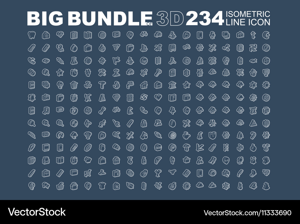 Big bundle of 3d isometric line icons Royalty Free Vector