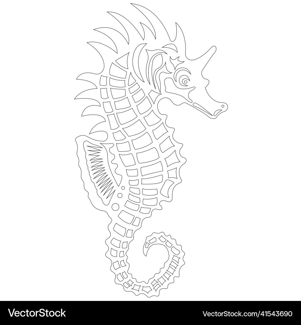 Exotic decorative fish seahorse line drawing Vector Image