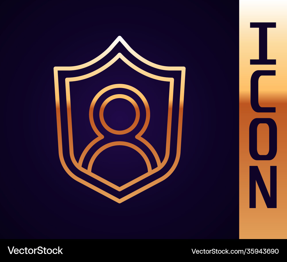 Gold line user protection icon isolated on black Vector Image