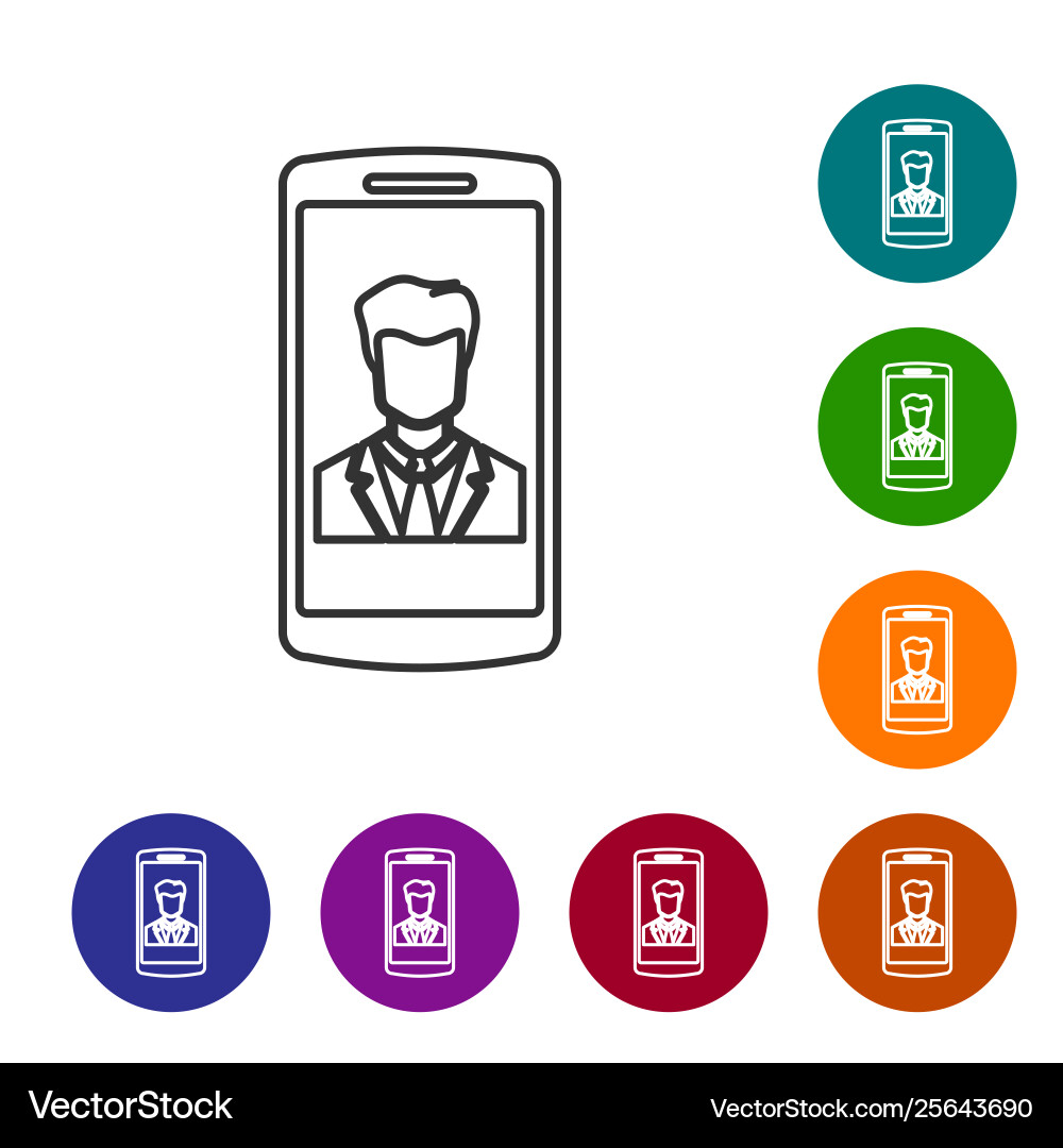 Grey smartphone with contact on screen line icon Vector Image