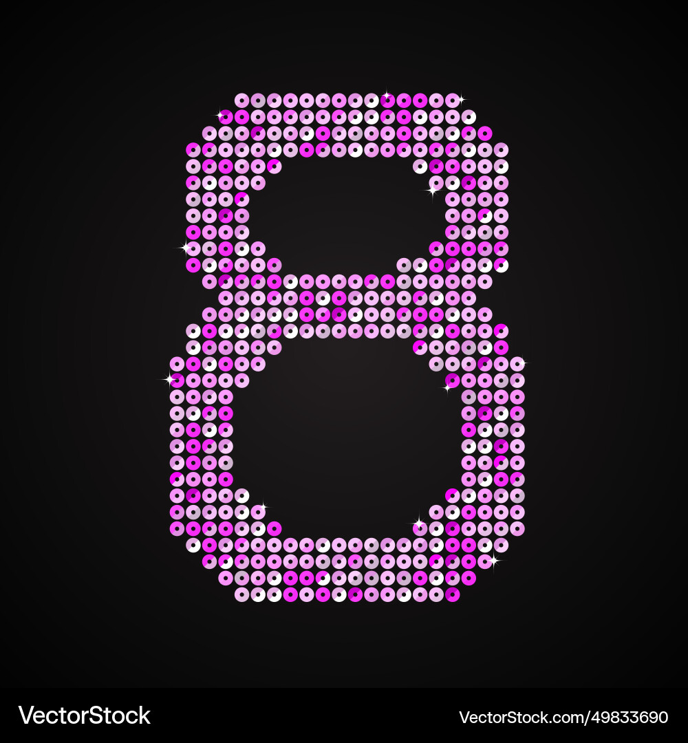 Purple pink glitter sequins dots number - 8 Vector Image