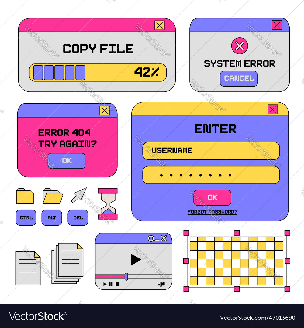 Retro user interface elements set - tabs buttons Vector Image