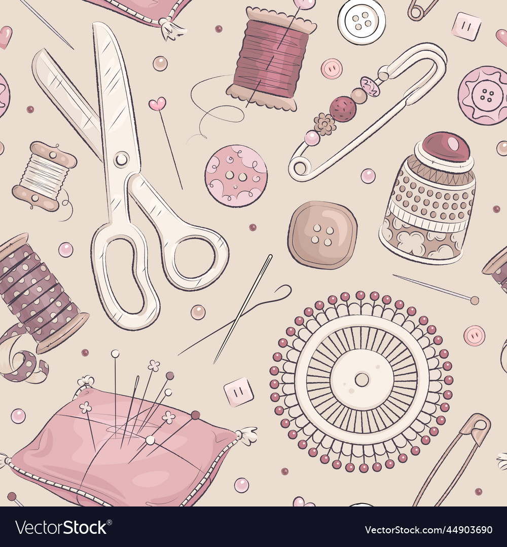 Seamless pattern with hand drawn sewing elements Vector Image