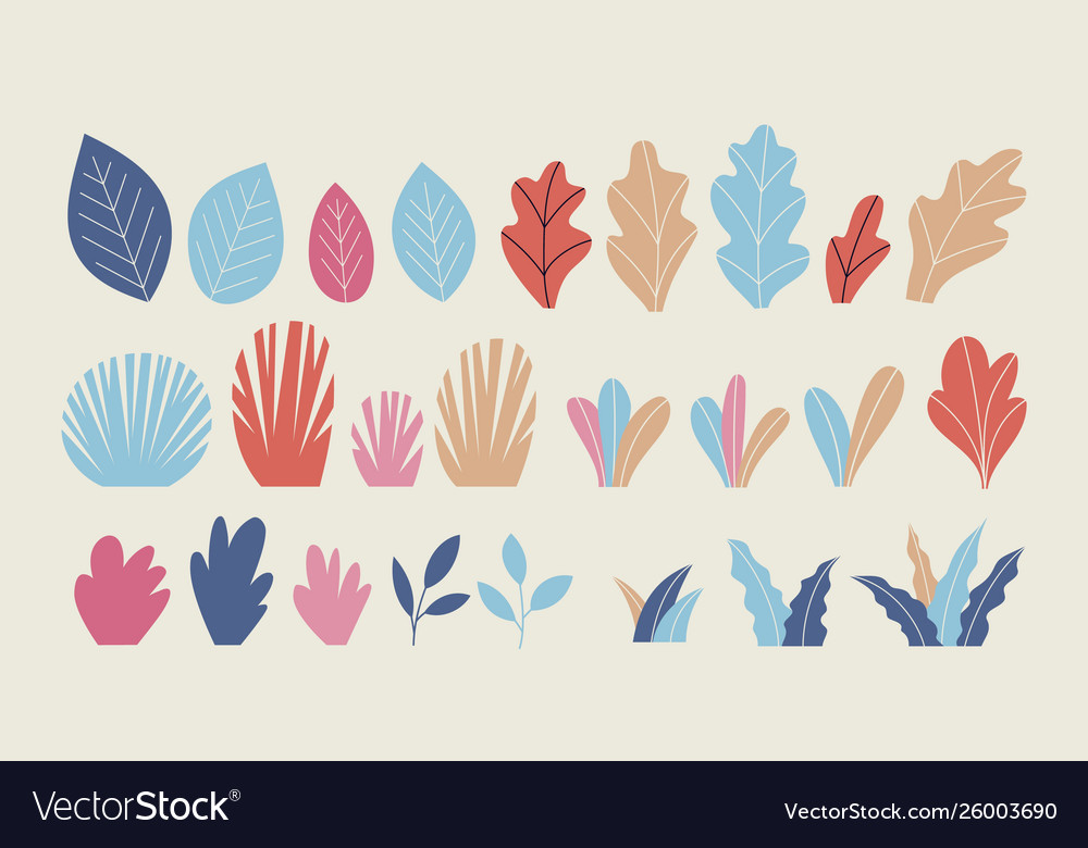 Set flat plants elements Royalty Free Vector Image