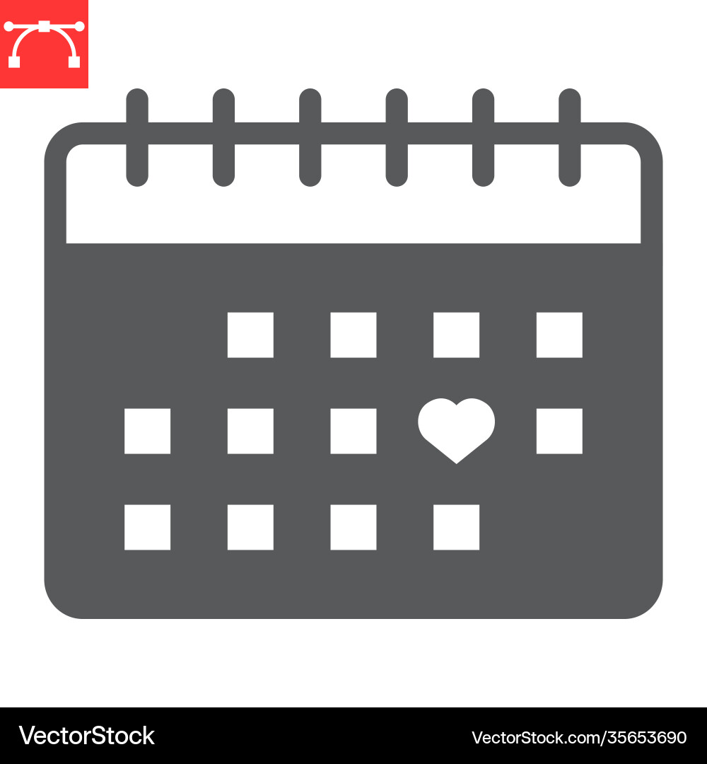 Valentines day calendar glyph icon Royalty Free Vector Image