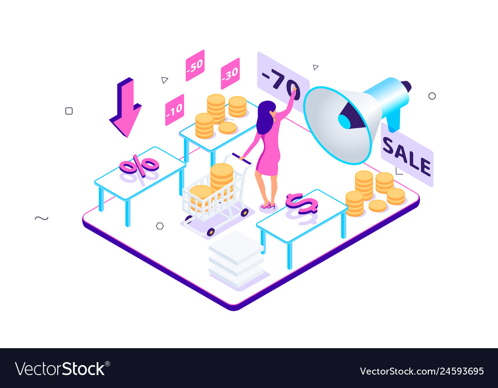 3d isometric customer experience with sales and Vector Image