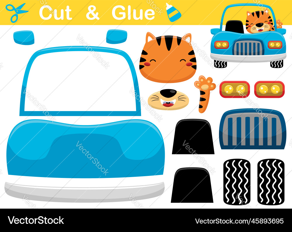 Cartoon cat on blue car Royalty Free Vector Image
