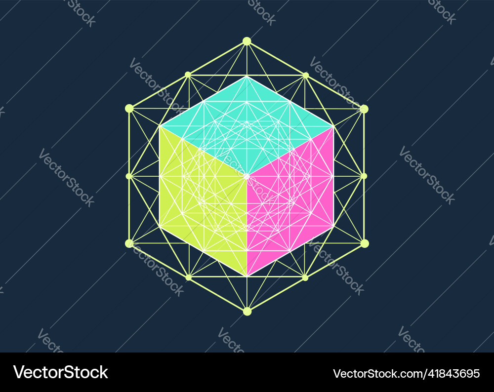 Mathematical 3d solid cube hexagonal mandala Vector Image