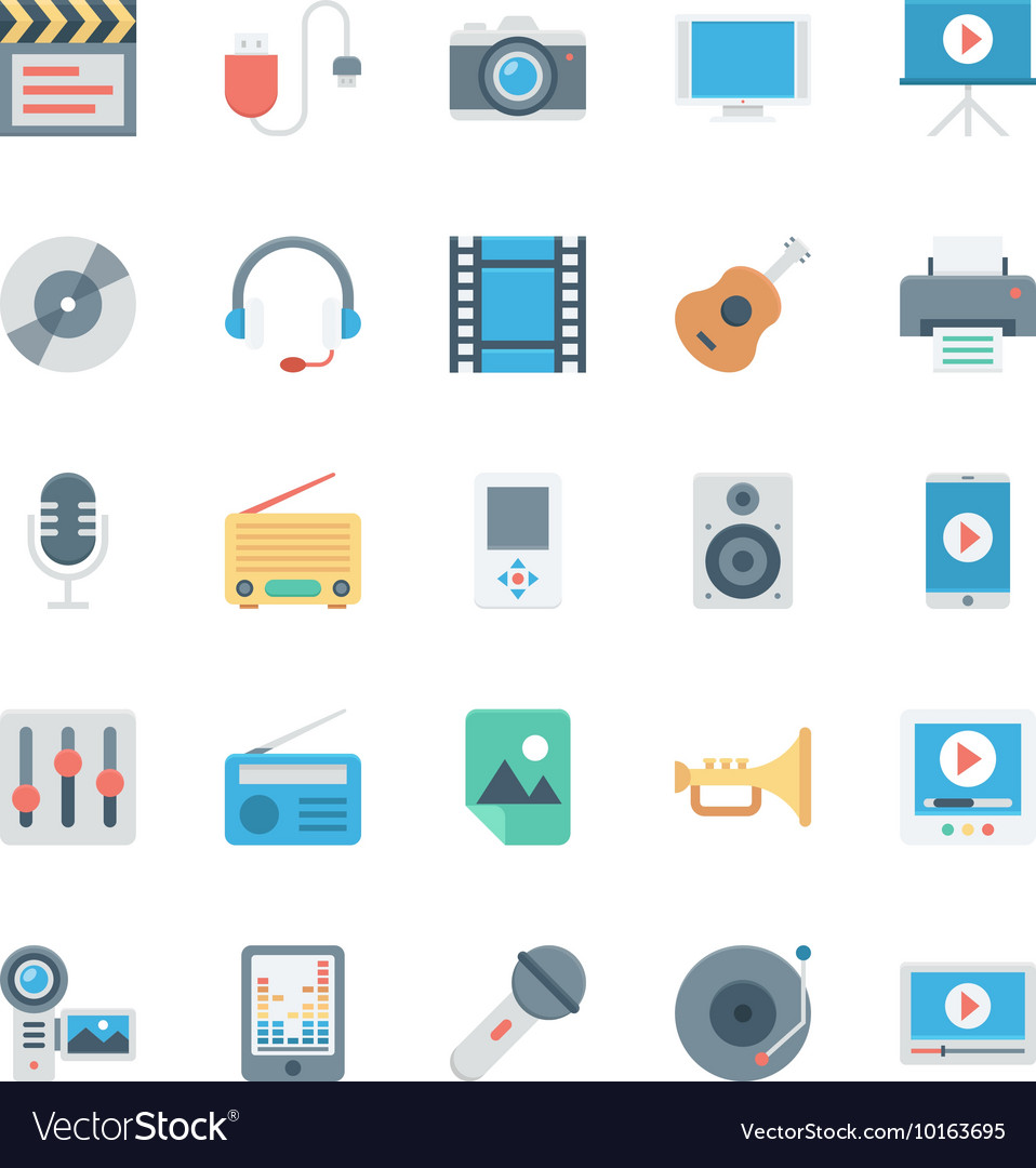 Music and multimedia icons 1 Royalty Free Vector Image