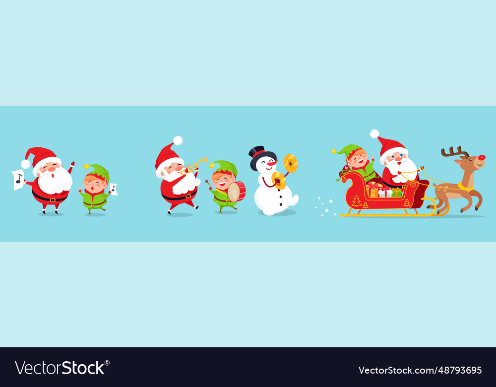 Santa claus big christmas and new year set Vector Image