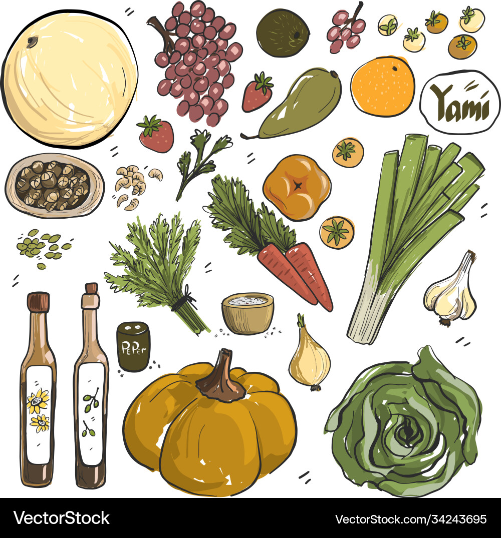 Set vegetables and fruits Royalty Free Vector Image
