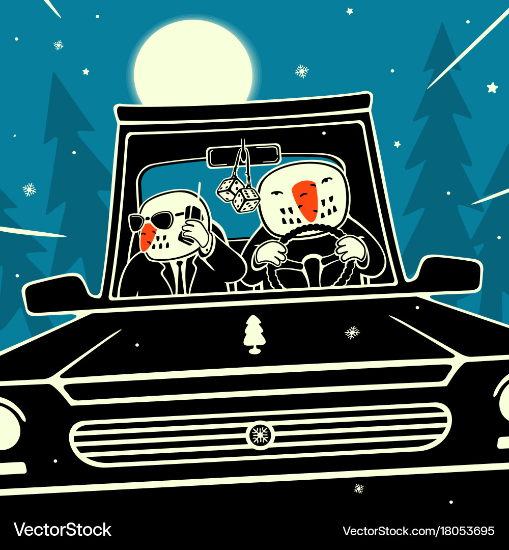 Snowmen riding on the car Royalty Free Vector Image